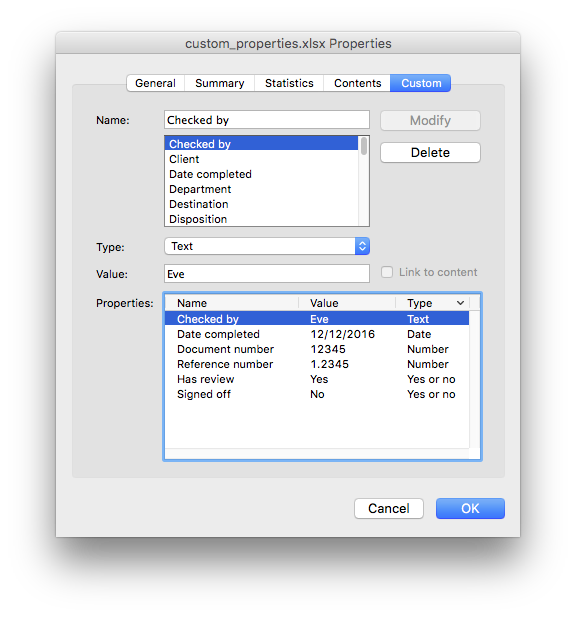 Libxlsxwriter Doc custom properties c