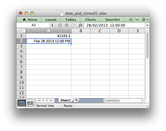 Libxlsxwriter Dates and times01 c